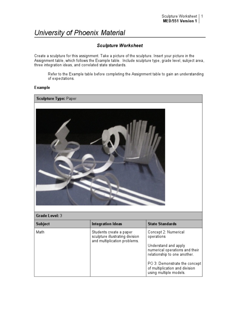 Sculpture Assignment Worksheet Guide | PDF