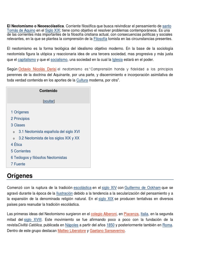 El Neotomismo o Neoescólastica | PDF | Movimientos filosóficos ...