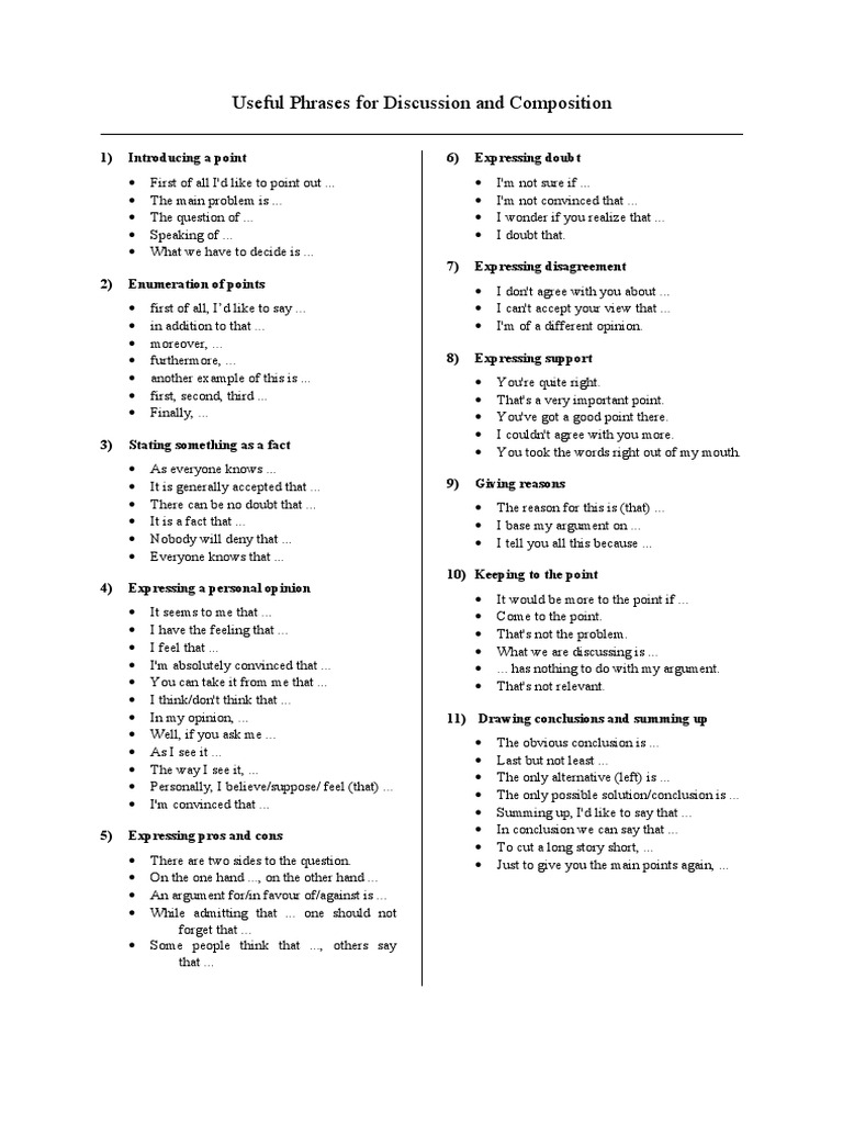 Useful Phrases For Discussion and Composition | PDF
