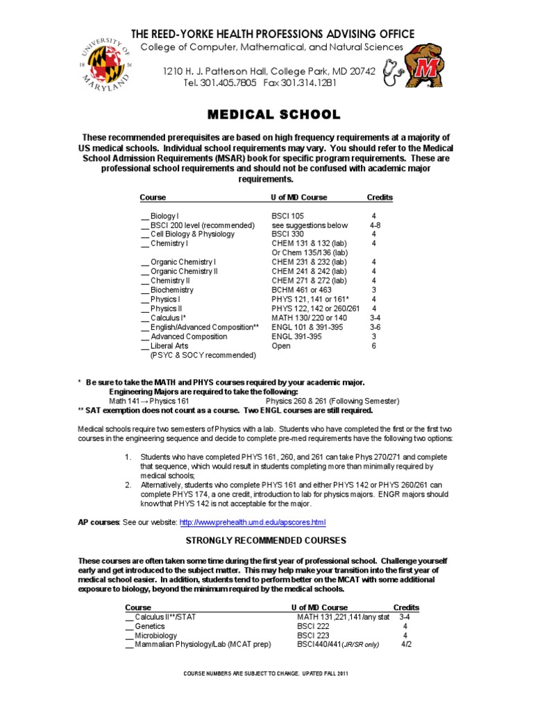 Pre-Med Course Requirements | PDF | Medical School | Academia