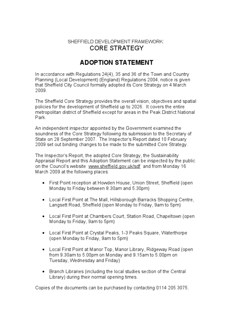 Core Strategy Adoption Statement | PDF | Sheffield | Virtue