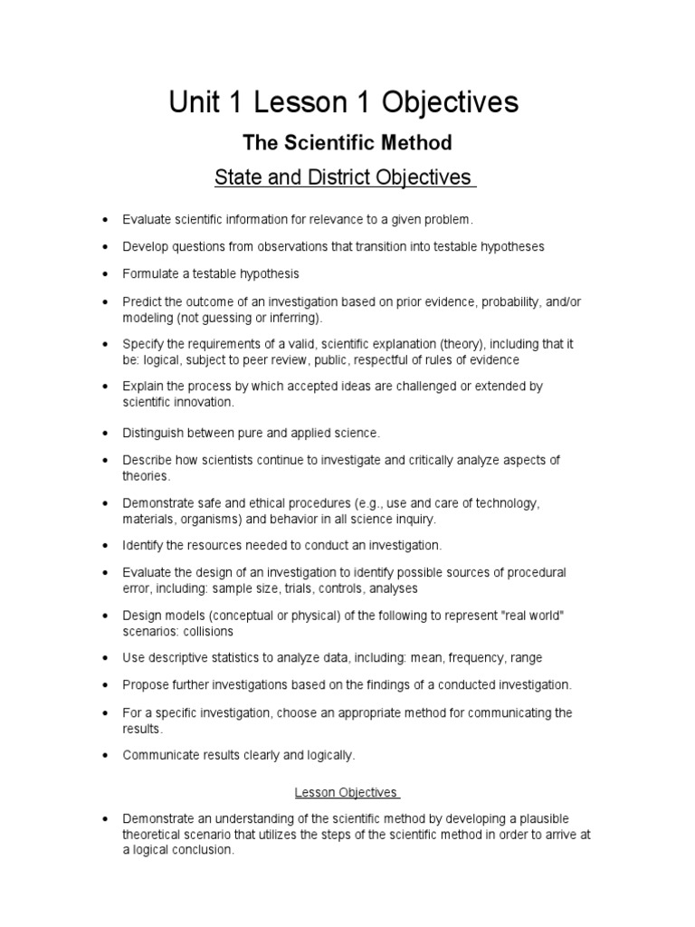 Scientific Method Lesson Objectives | PDF | Scientific Method | Hypothesis