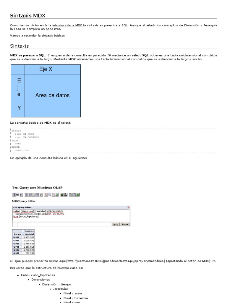 Guía Básica de Sintaxis MDX | PDF | SQL | Tabla (base de datos)