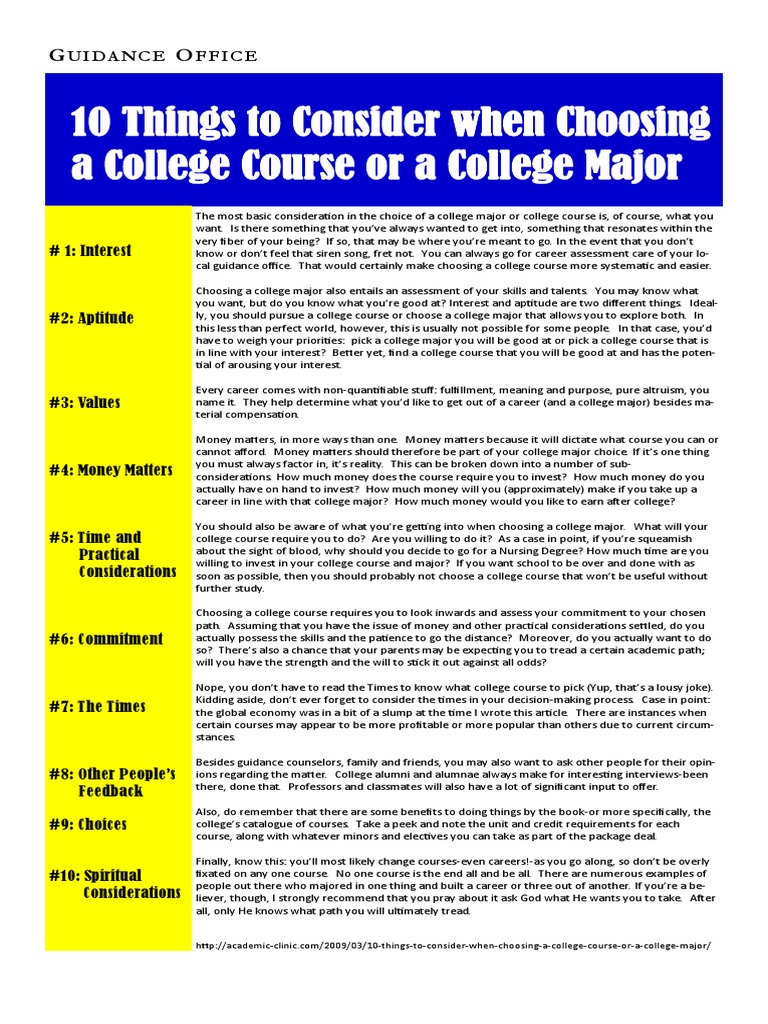 10 Things To Consider When Choosing A College Course or A College Major ...