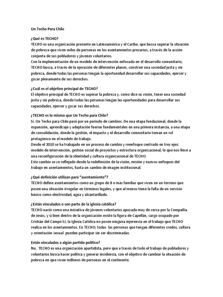 Un Techo para Chile | PDF | Pobreza | Pobreza e indigencia