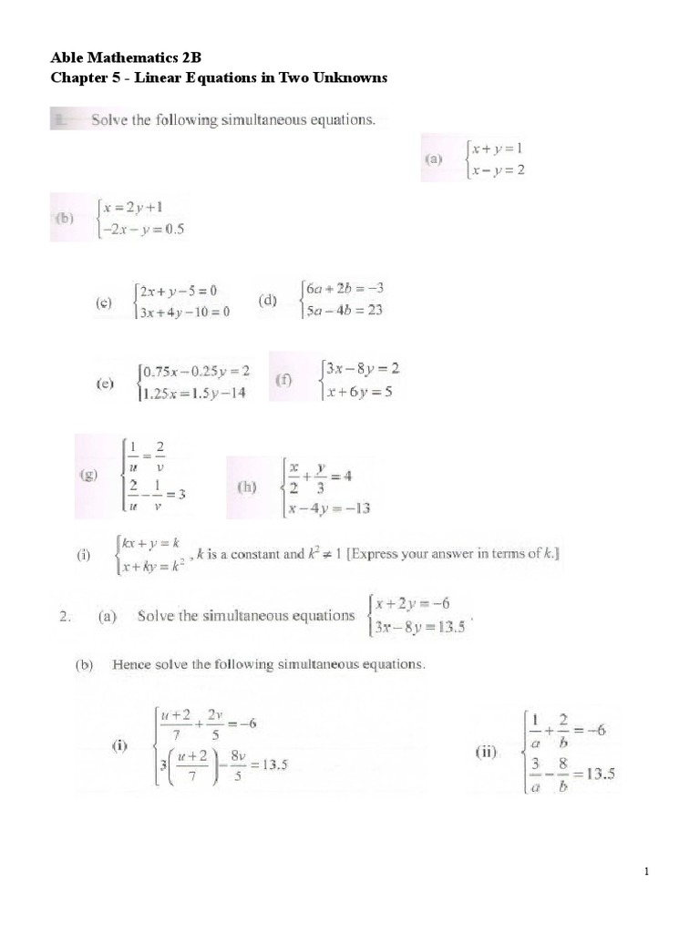Able Mathematics 2B Chapter 5 - Linear Equations in Two Unknowns | PDF