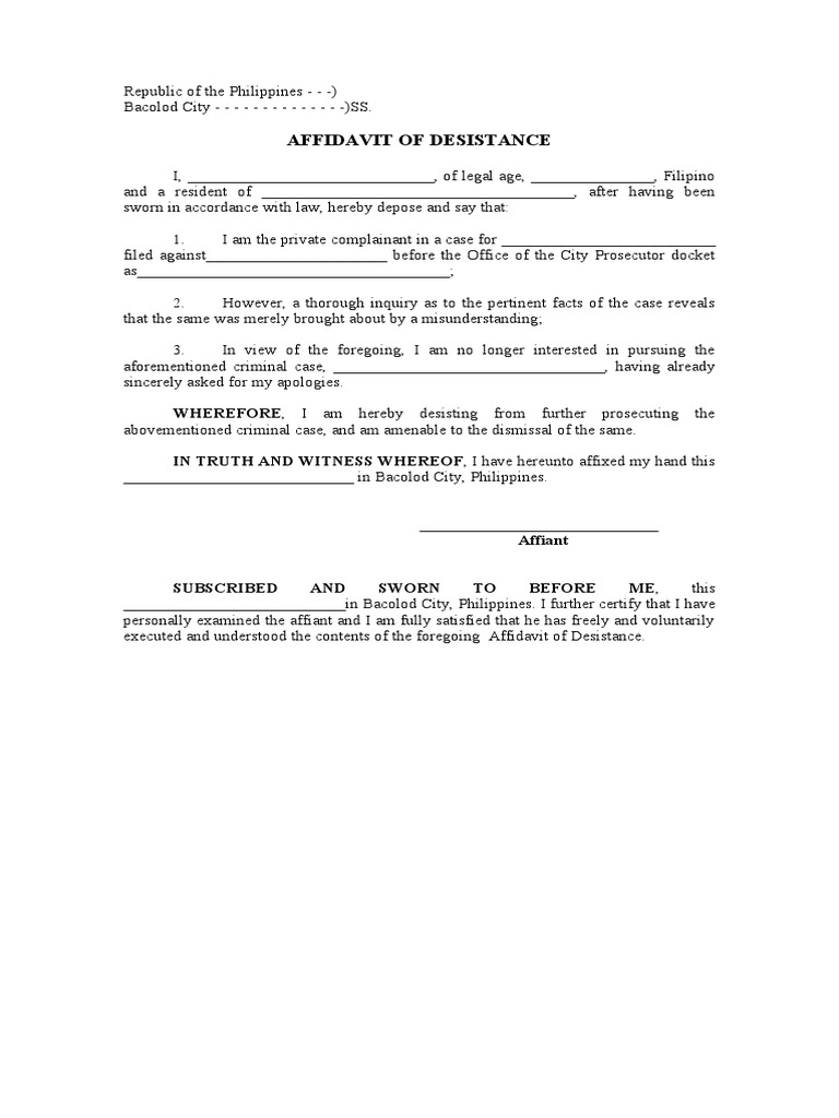 Affidavit of Desistance-Template | PDF