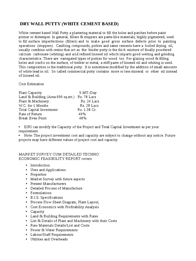 Dry Wall Putty White Cement Based | PDF | Paint | Industries