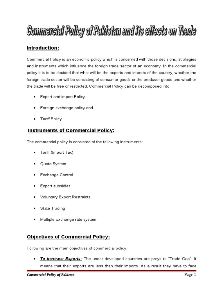Commercial Policy of Pakistan | PDF | Exports | Balance Of Payments