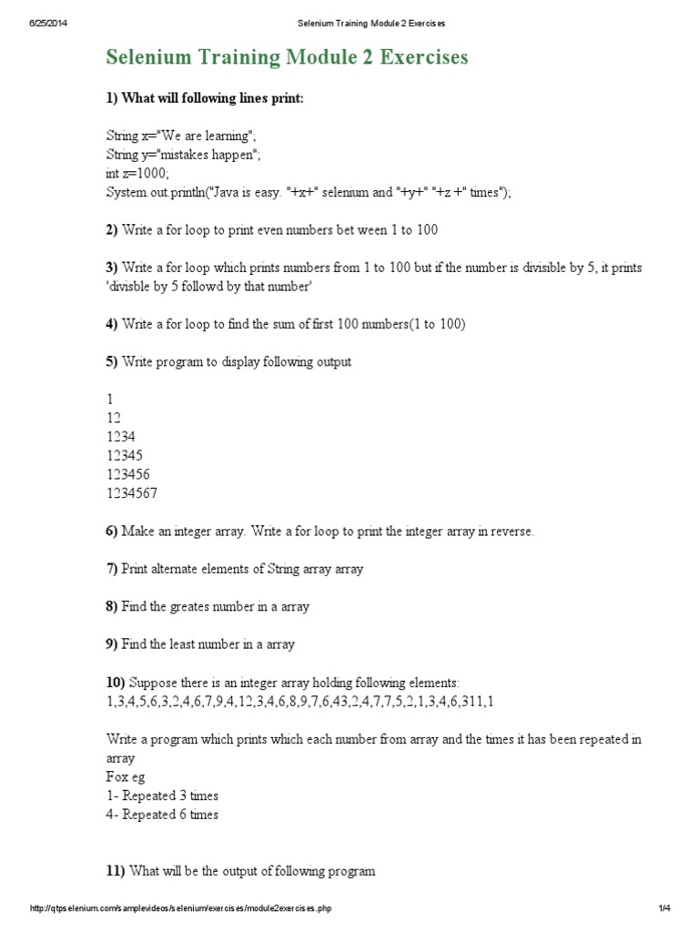 Selenium Training Module 2 Exercises | PDF | Array Data Structure ...