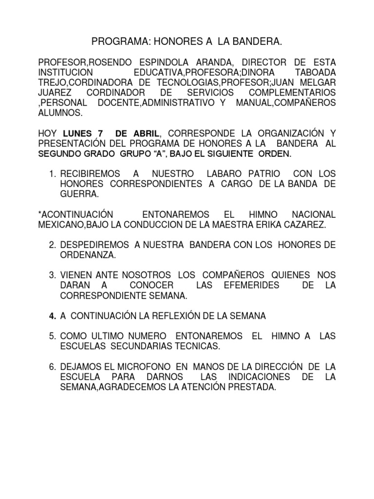 Honores A La Bandera Pdf Maestros México
