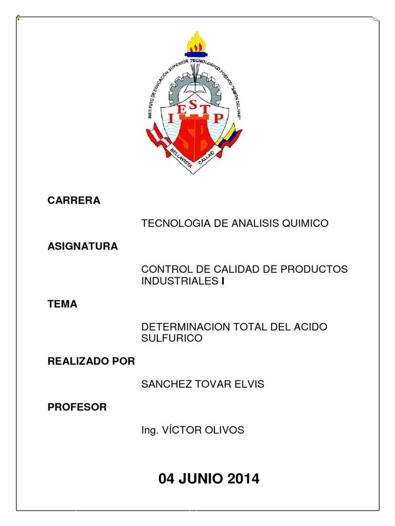 Informe de Acidez Total de Acido Sulfurico | PDF | Ácido sulfúrico | Átomos