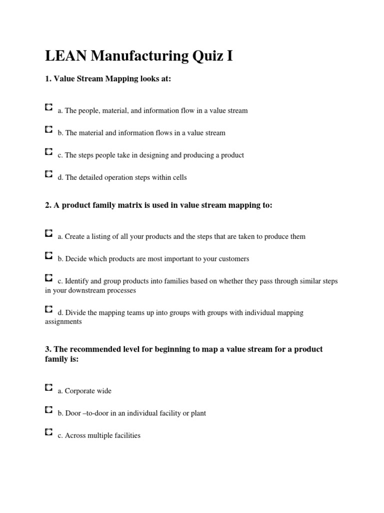 LEAN Manufacturing Quiz II | PDF | Lean Manufacturing | Systems Science