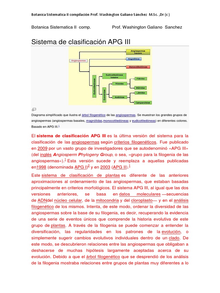 Sistema de Clasificación APG III | PDF | Taxonomía Vegetal ...