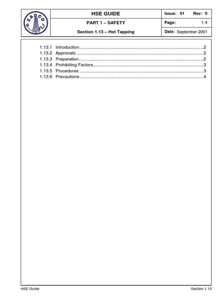 HSE Guide For Hot Tapping Part 1-13 | PDF | Welding | Construction