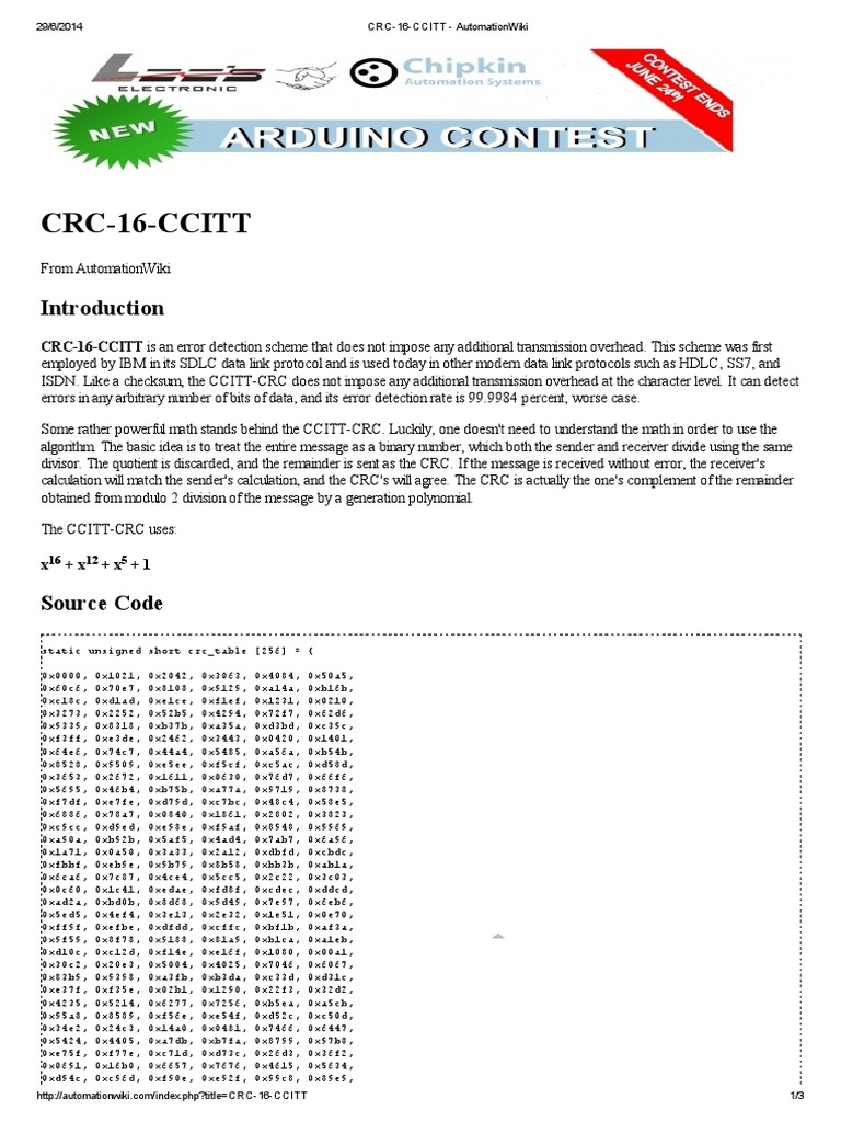 CRC-16-CCITT - AutomationWiki.pdf | Physics & Mathematics | Mathematics