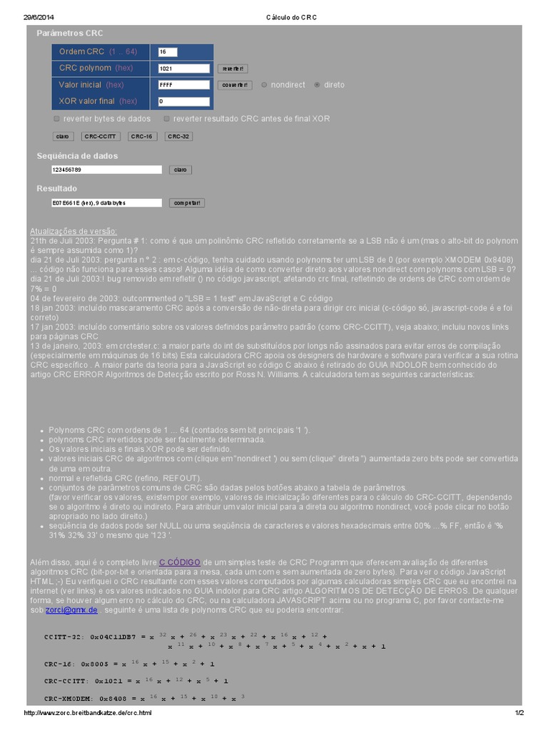 Cálculo Do CRC PDF | PDF | Algoritmos | Script Java