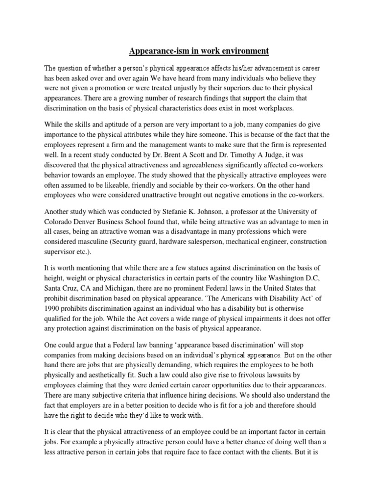 Appearanceism in Work Environment | PDF | Discrimination | Physical ...