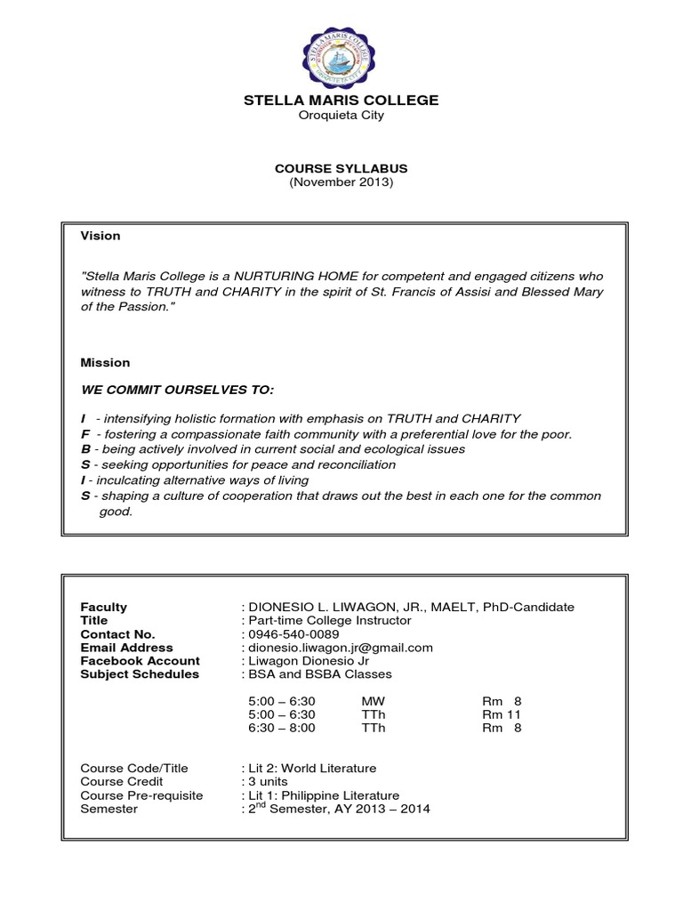 Course Syllabus World Literature | PDF | Quiz | Literary Theory