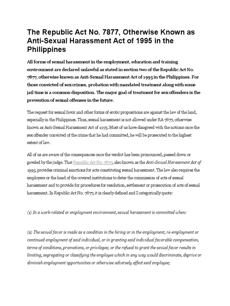 Republic Act 7877 | Download Free PDF | Sexual Harassment | Harassment