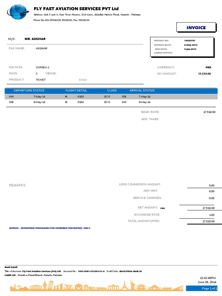 Fly Fast Aviation Services PVT LTD: Invoice | PDF
