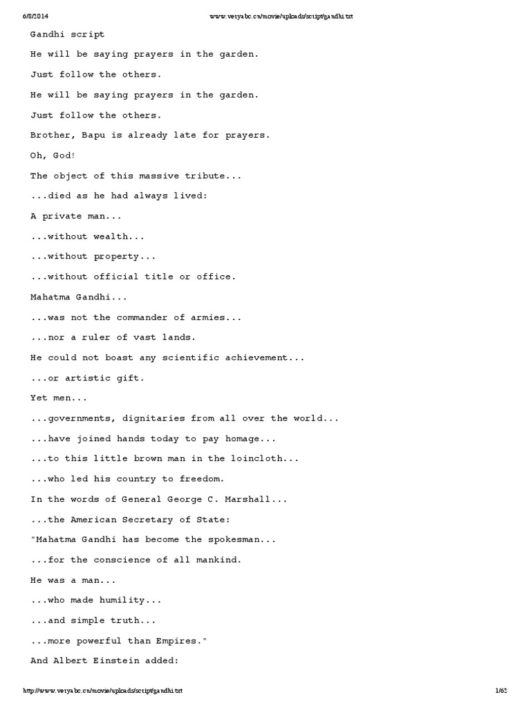 Gandhi Script | Download Free PDF | Mahatma Gandhi | Muhammad Ali Jinnah