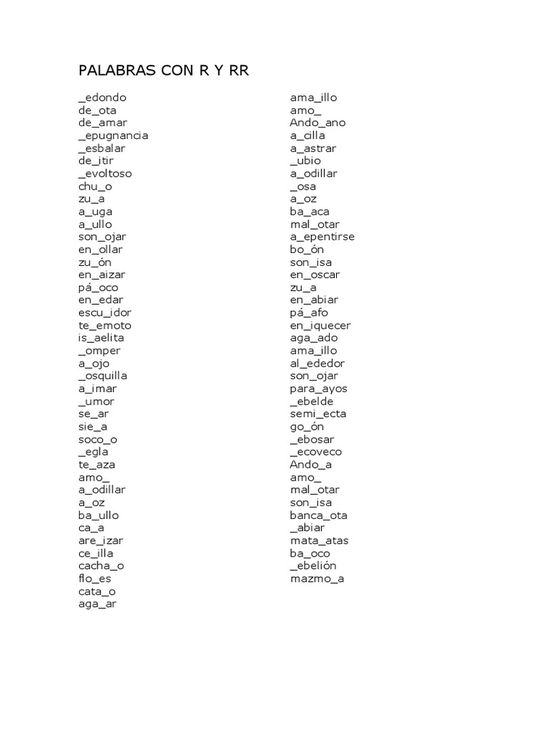 30 Ejemplos De Palabras Con R Fuerte Para Niños, 55% OFF