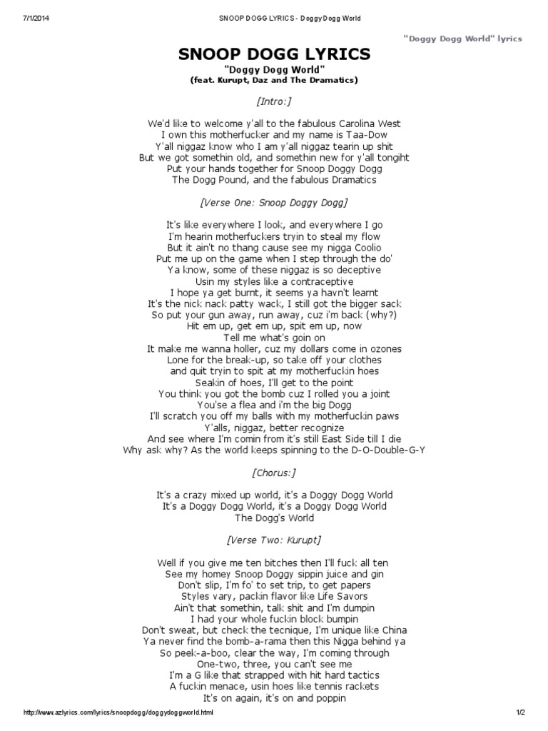 Snoop Dogg Lyrics - Doggy Dogg World | PDF | Hip Hop | African American ...