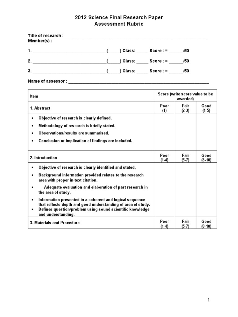 2012 Science Final Paper Rubrics | PDF | Methodology | Science