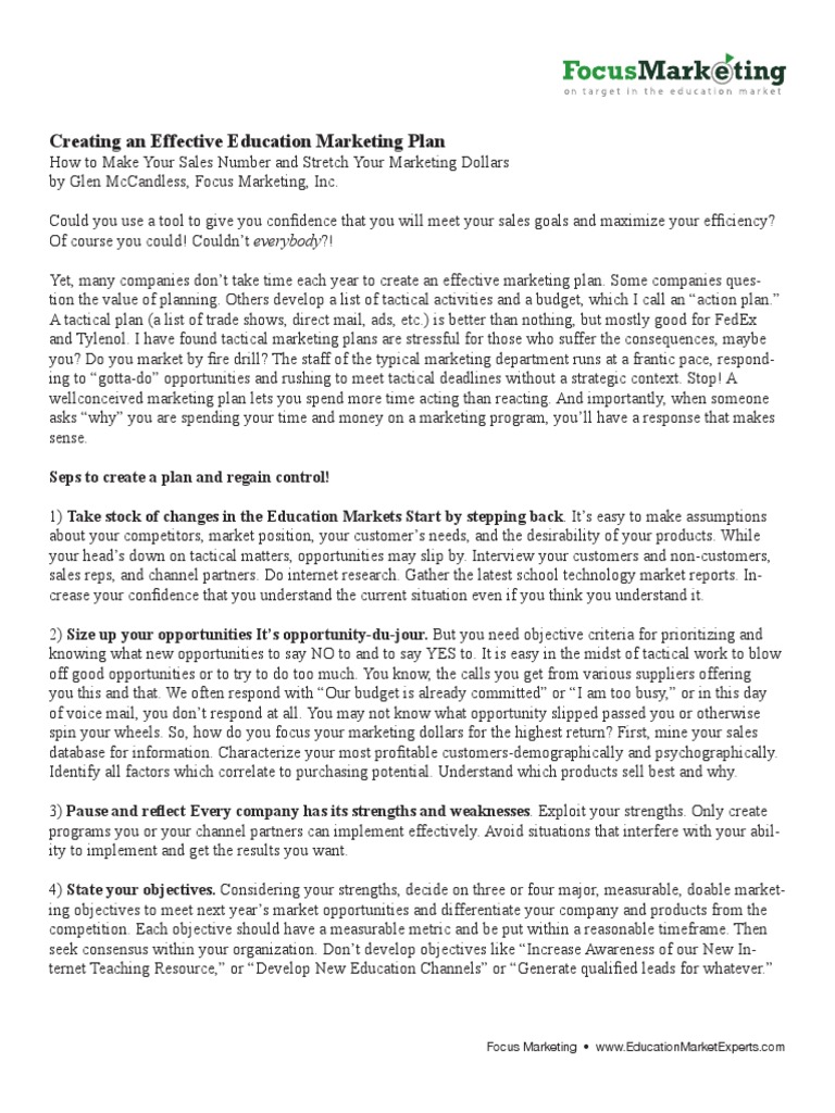 Creating an Effective Education Marketing Plan: A Guide to Developing ...