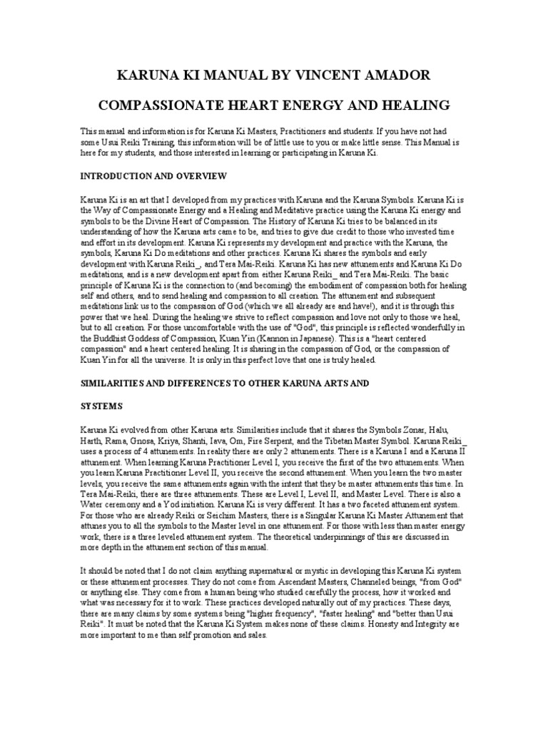 Karuna Ki Manual-Vincent Amador | PDF | Reiki | Meditation