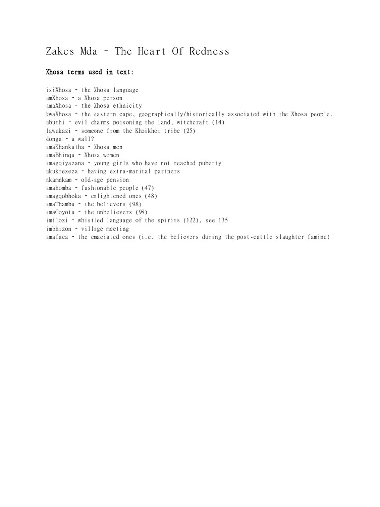 Zakes Mda - Heart of Redness | PDF | Xhosa People