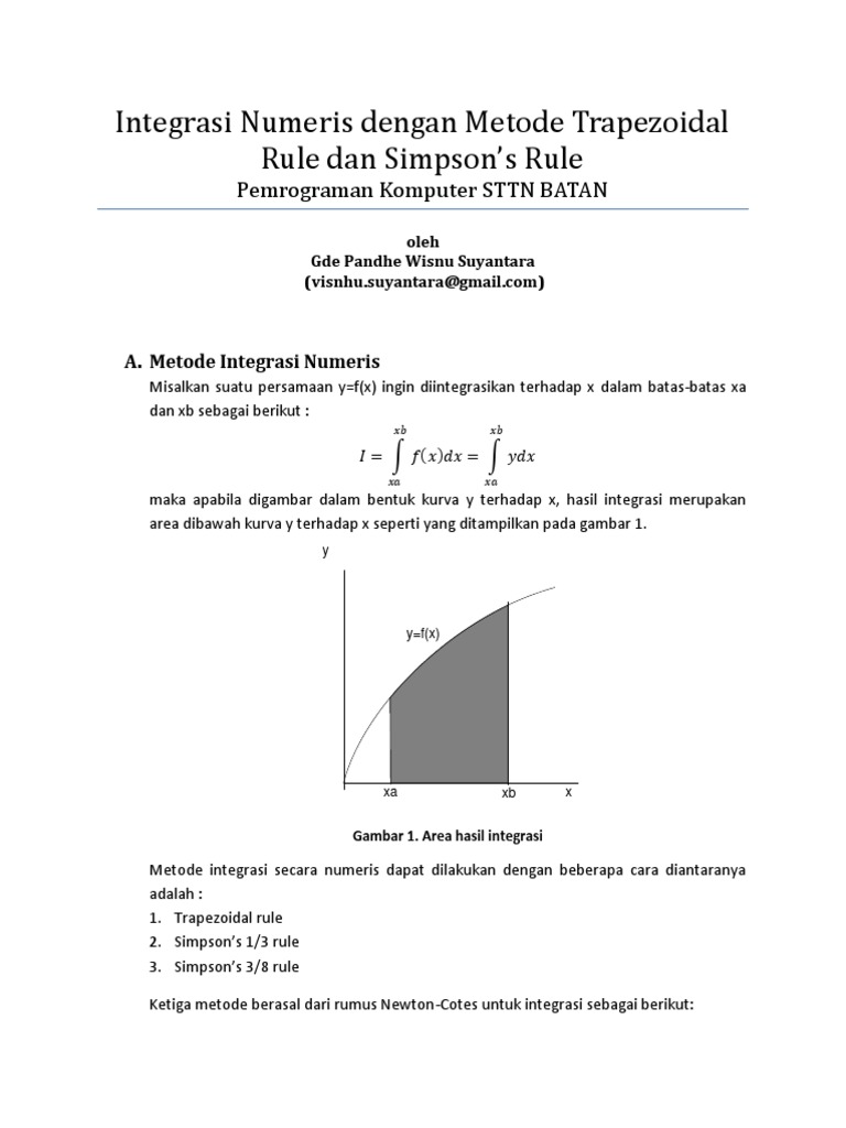 2 Metode Integrasi Trapezoidal Dan Simpson | PDF | Metode & Bahan Ajar ...