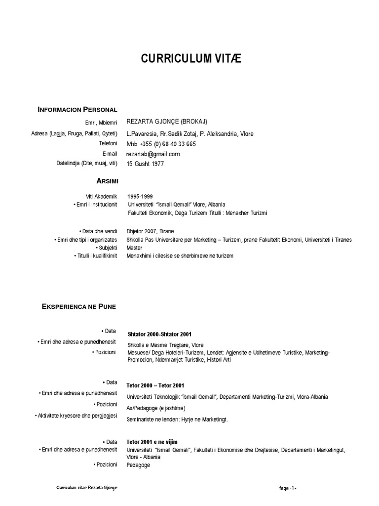 CV Ne Shqip | PDF