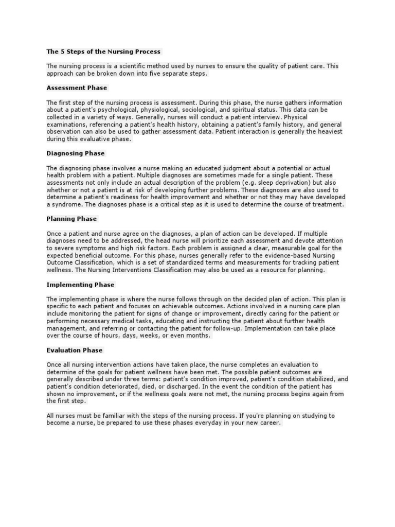 Five Steps of the Nursing Process | PDF | Psychological Evaluation ...