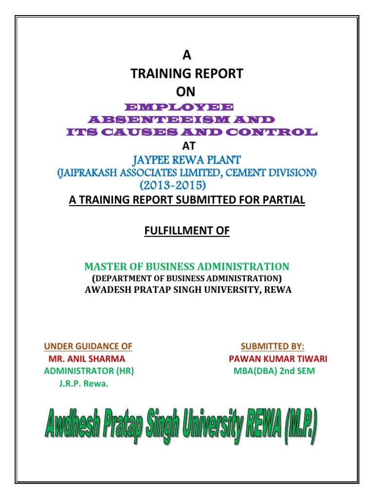 A Training Report ON: Jaypee Rewa Plant (2013-2015) | PDF | Master Of Business Administration ...