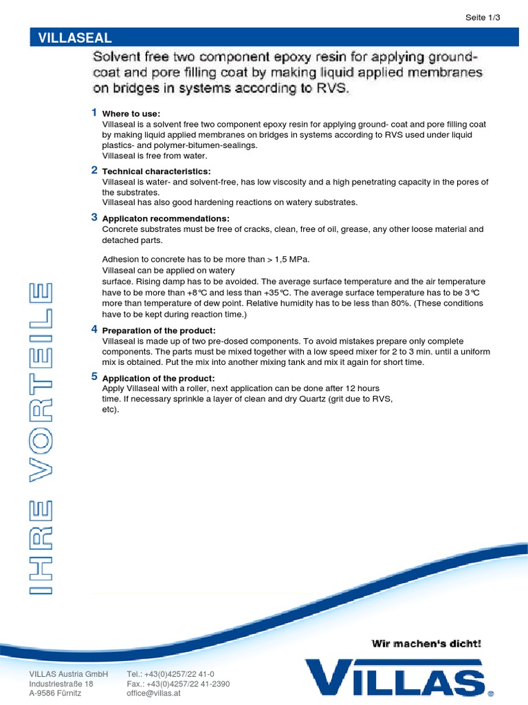 Villaseal - Tehnicki List en | PDF | Epoxy | Concrete