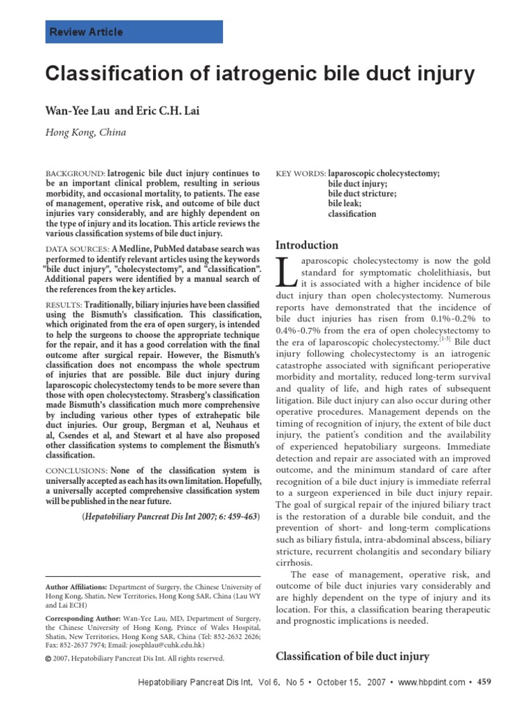 Classification of Iatrogenic Bile Duct Injury - 2 | PDF | Liver ...