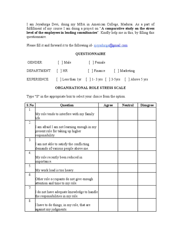 Stress Assessment Questionnaire | PDF | Behavioural Sciences | Psychology
