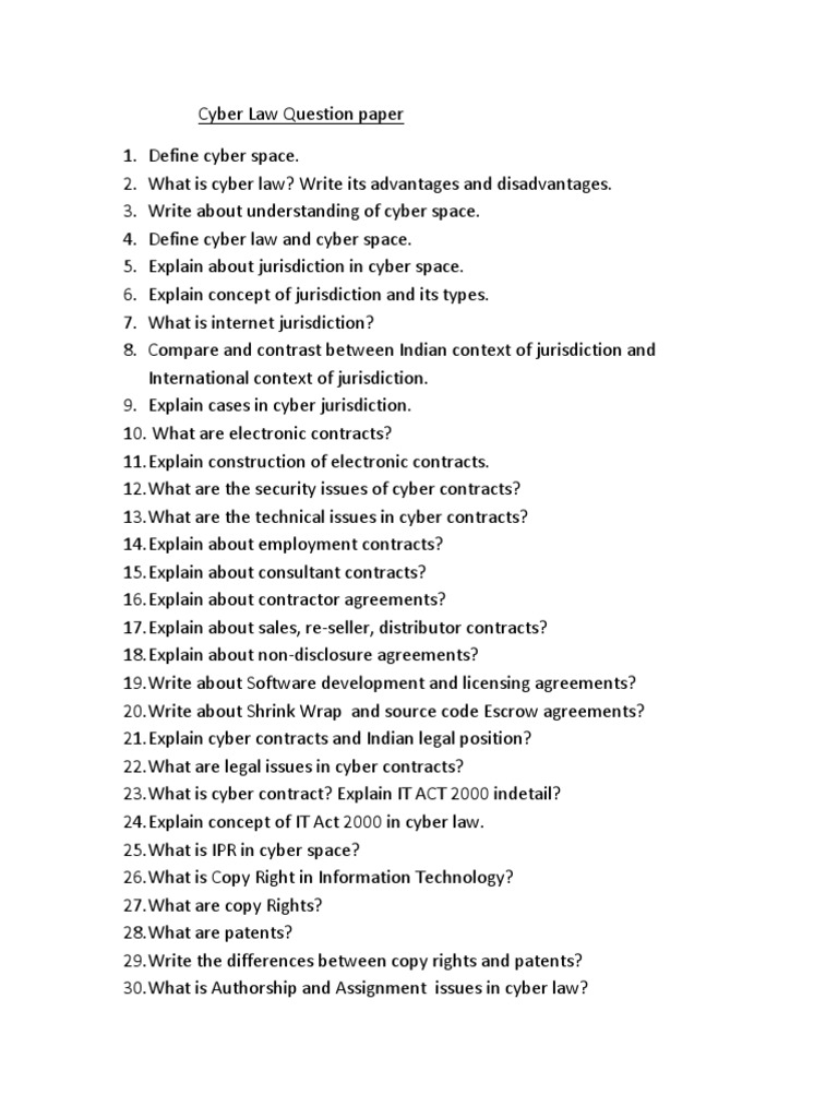 Cyber Law Questions | PDF | Cybercrime | Patent