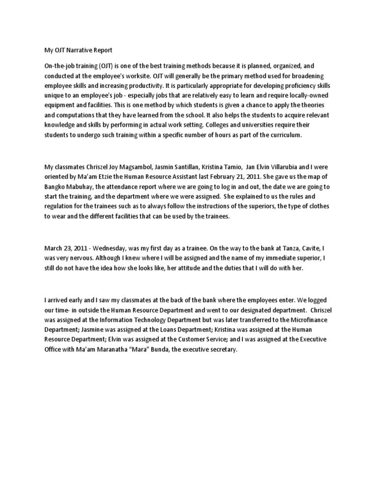 My OJT Narrative Report | PDF | Cognition | Teaching And Learning