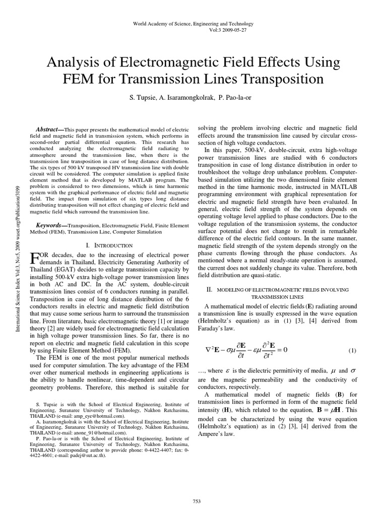 Analysis of Electromagnetic Field Effects Using FEM For Transmission ...