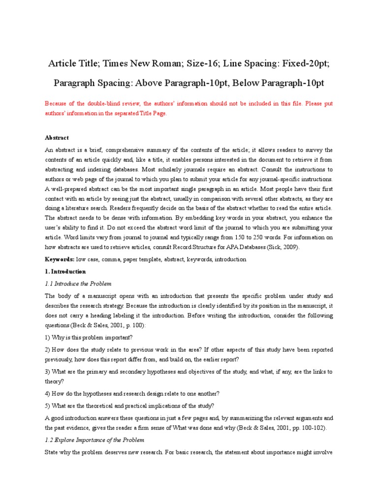 Article Title Times New Roman Size-16 Line Spacing: Fixed-20pt ...
