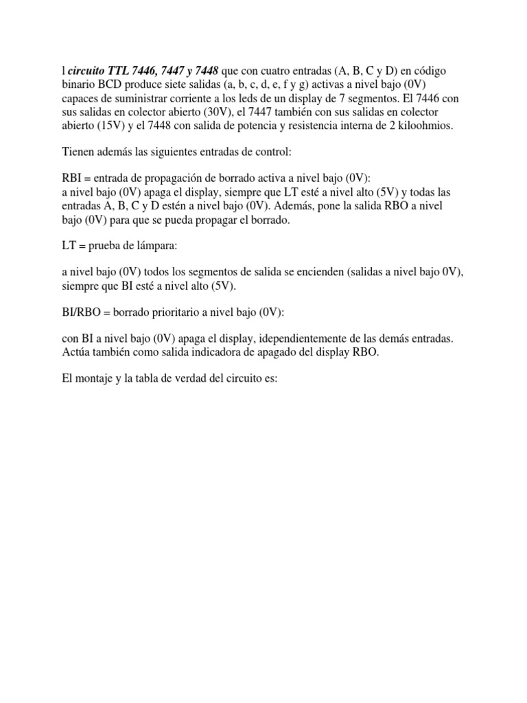 Circuito Integrado 7447 y Display 7 Segmentos | PDF | Ingenieria ...