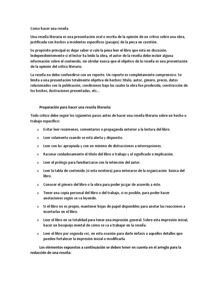 Como Hacer Una Reseña | PDF | Lectura (proceso) | Autor