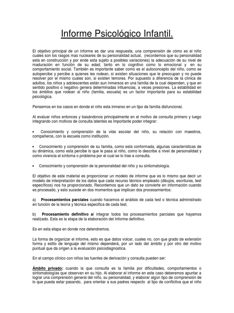 Informe psicologico infantil