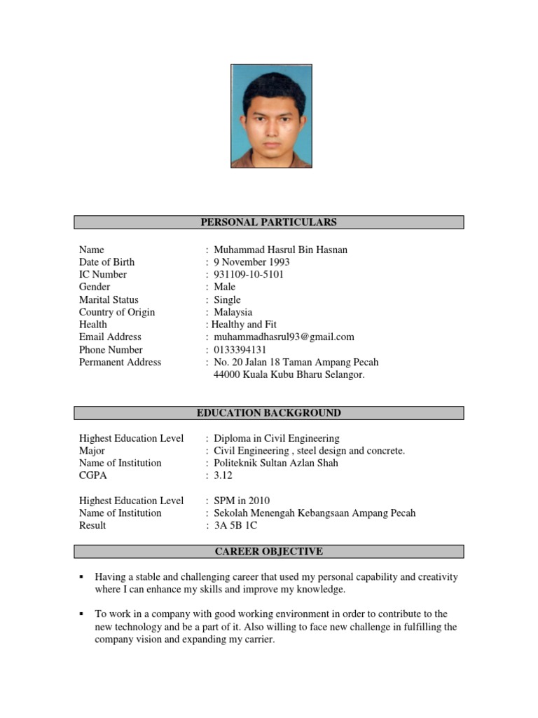 Personal Particulars | PDF | Microsoft | Engineering