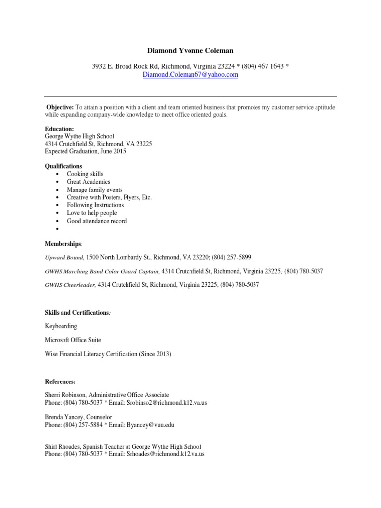 Diamond Coleman Resume Overview | PDF