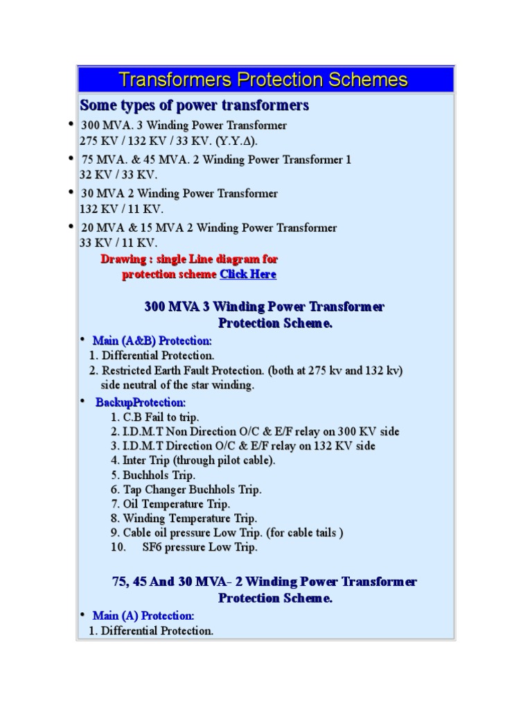 Protection Schemes Different Relays | PDF | Transformer | Relay