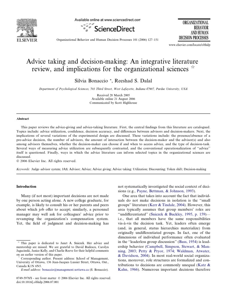 Bonaccio 2006 Organizational Behavior and Human Decision Processes ...